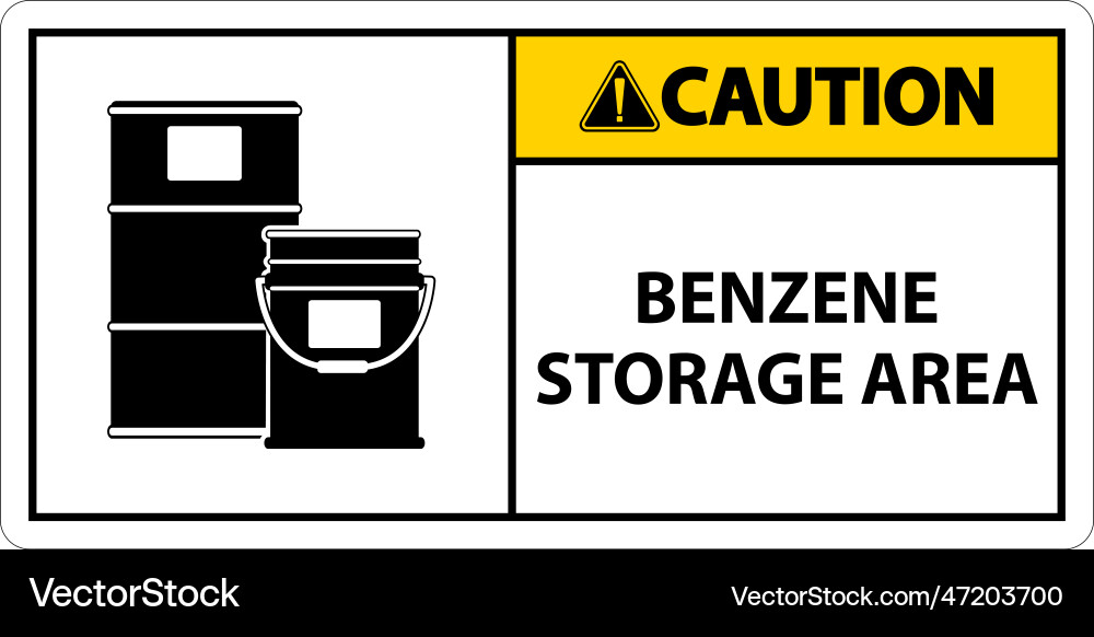 Caution benzene storage area sign on white Vector Image