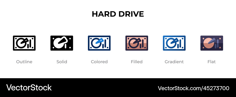 Hard drive icon in different style Royalty Free Vector Image