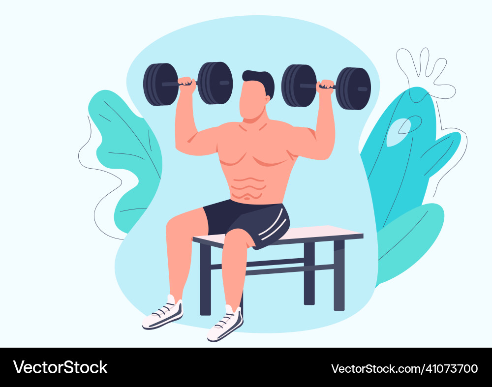Man working out with dumbbells flat color Vector Image