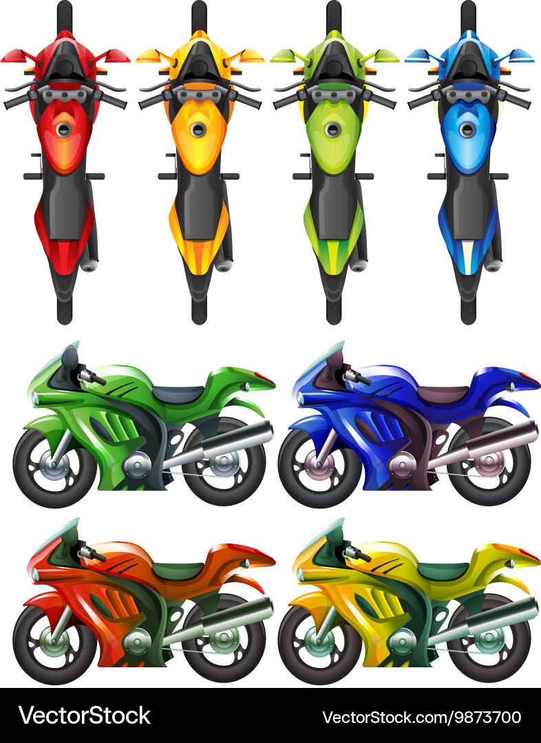 Set motorcycle in many colors Royalty Free Vector Image