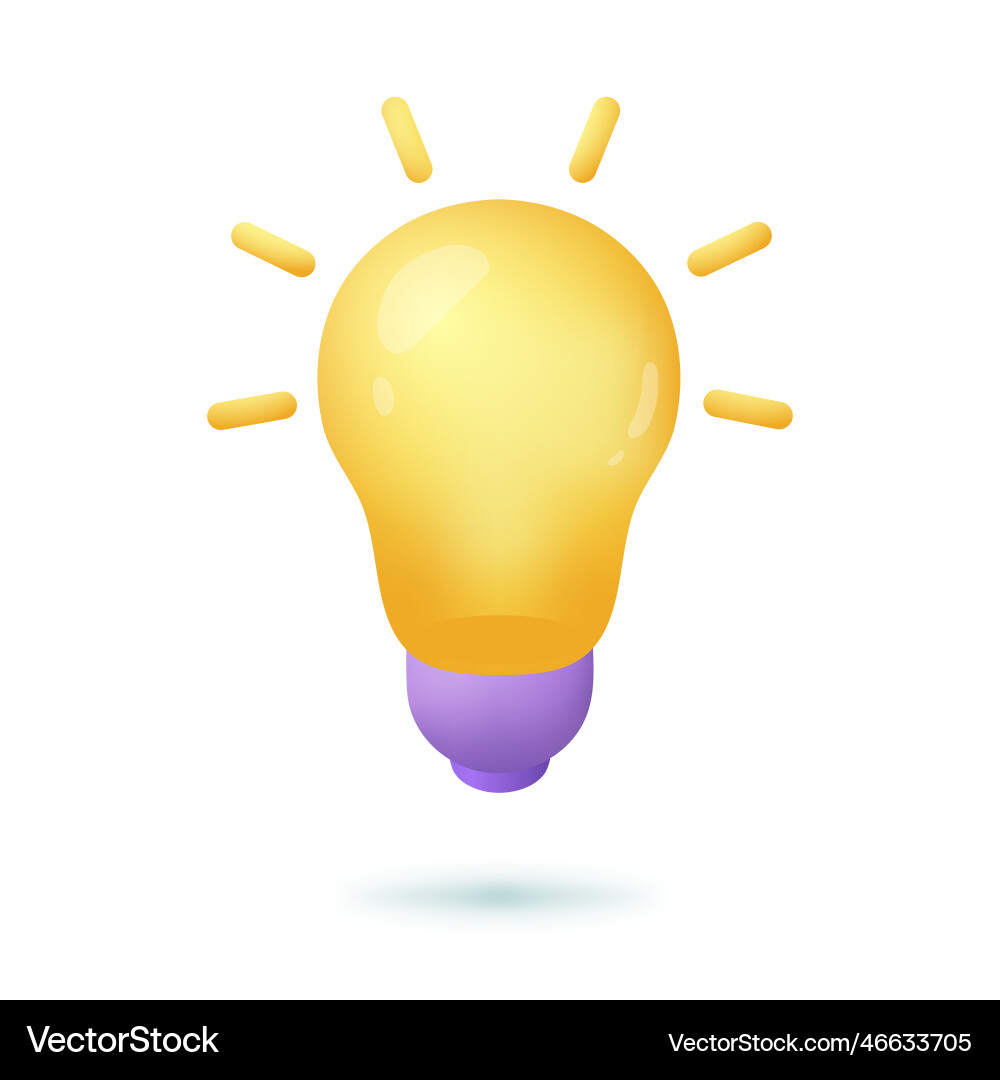 3d cartoon style lightbulb icon on white Vector Image