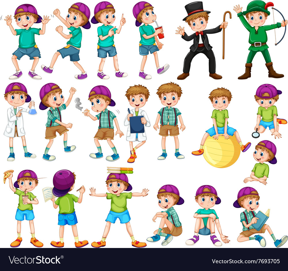 Boy doing different activities Royalty Free Vector Image
