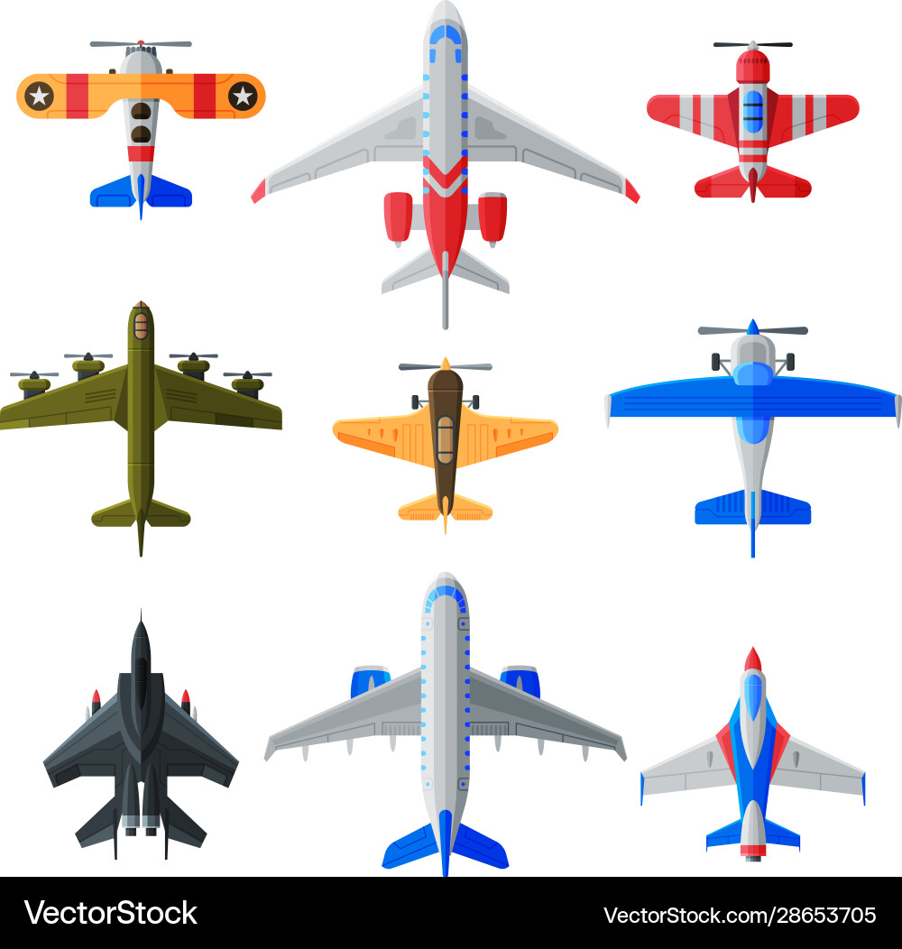 Flying aircrafts collection various civil Vector Image