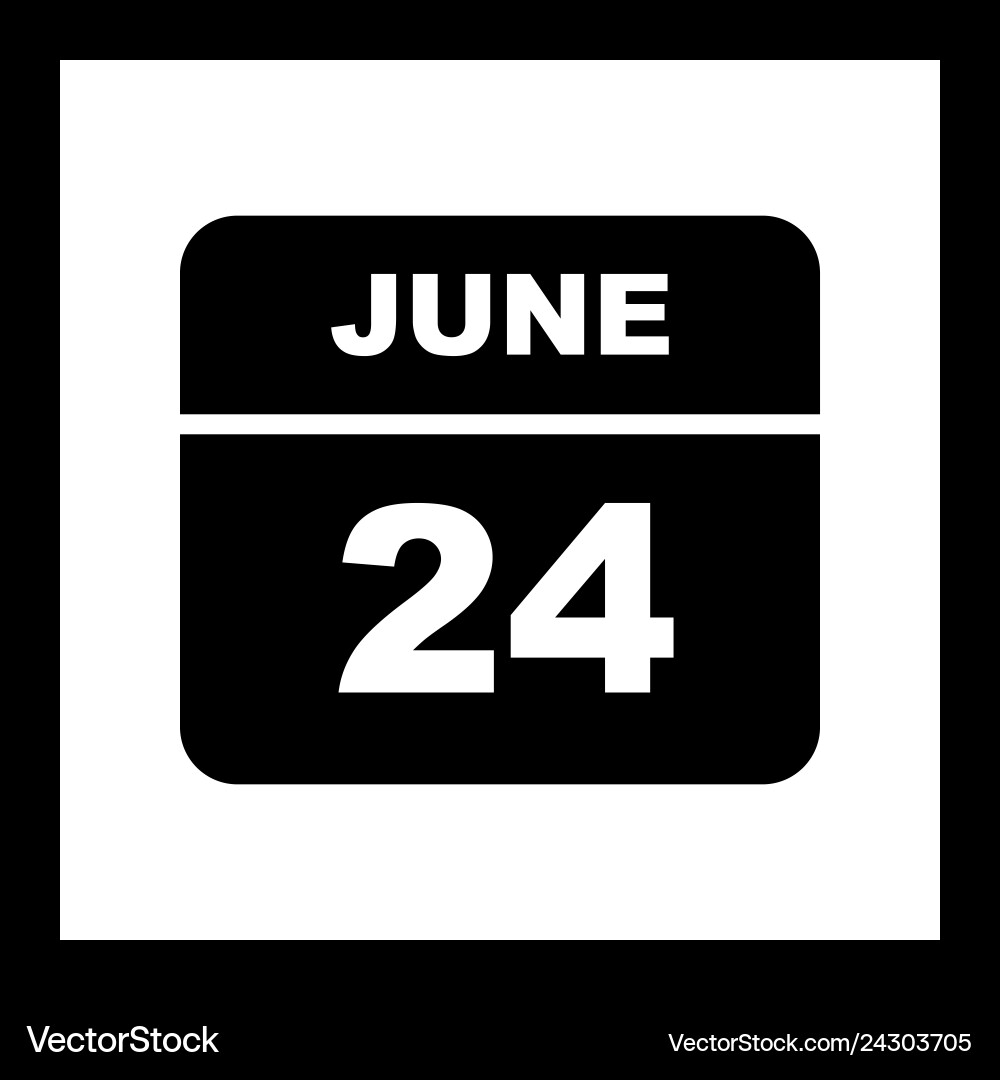 June 24th date on a single day calendar Royalty Free Vector