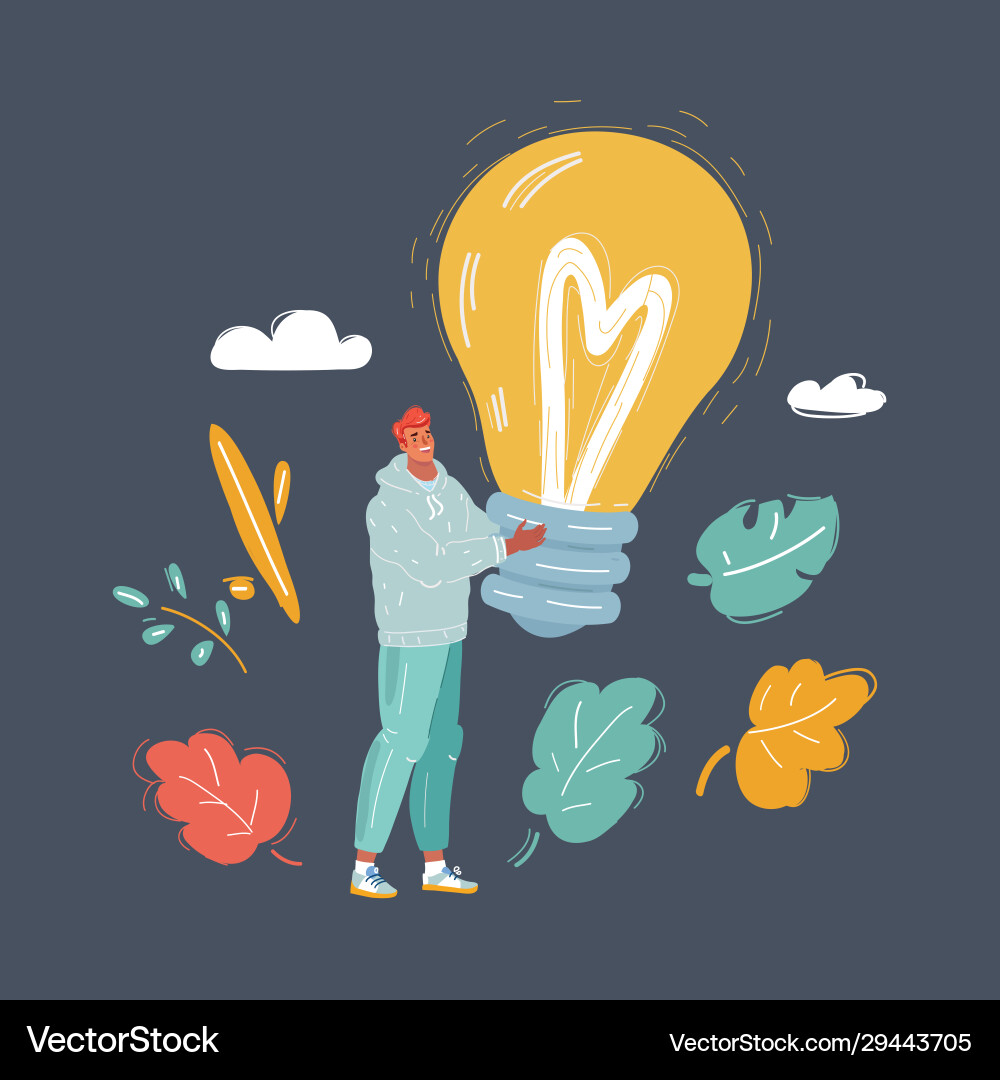 Man hold lightbulb in hand on dark background Vector Image