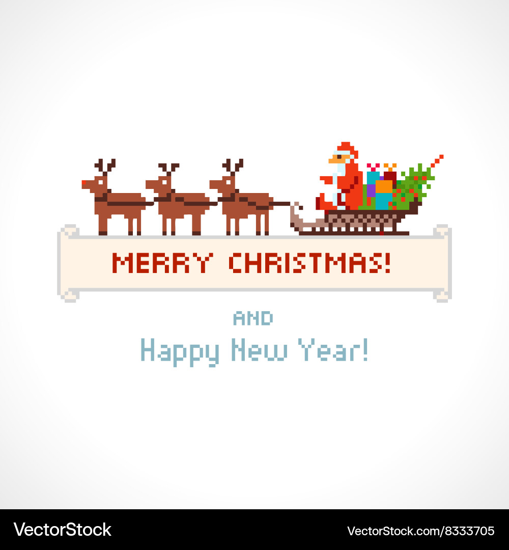 Pixel style santa claus in a sleigh Royalty Free Vector