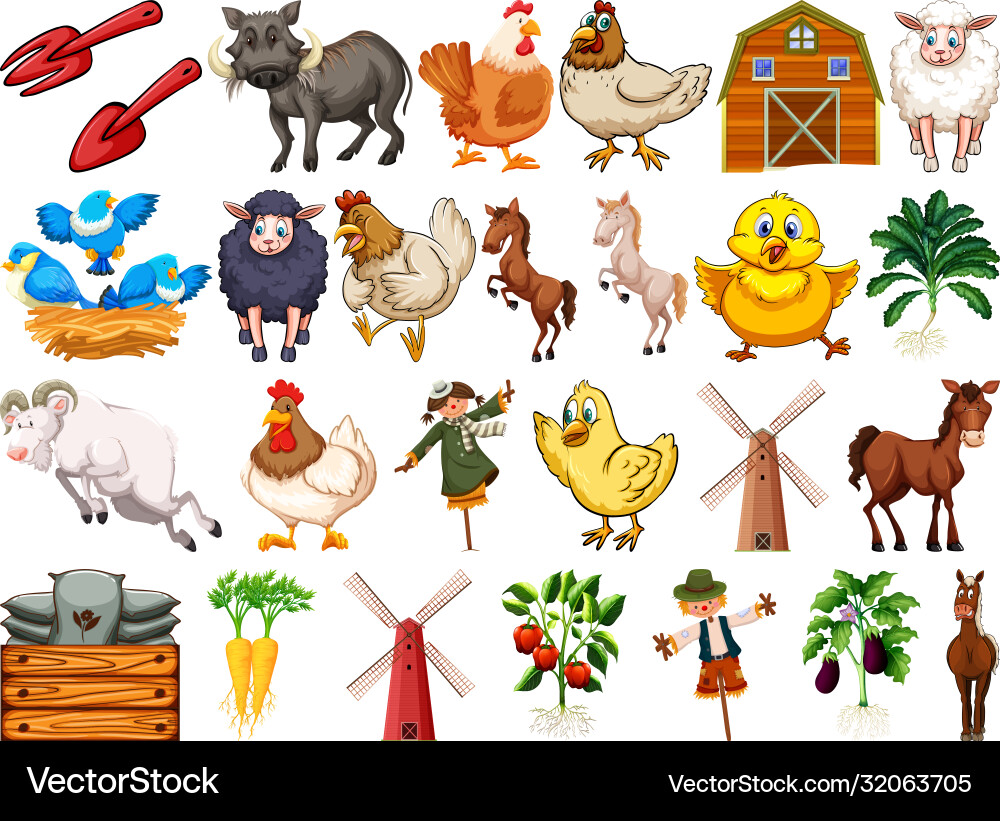 Set farm element Royalty Free Vector Image - VectorStock