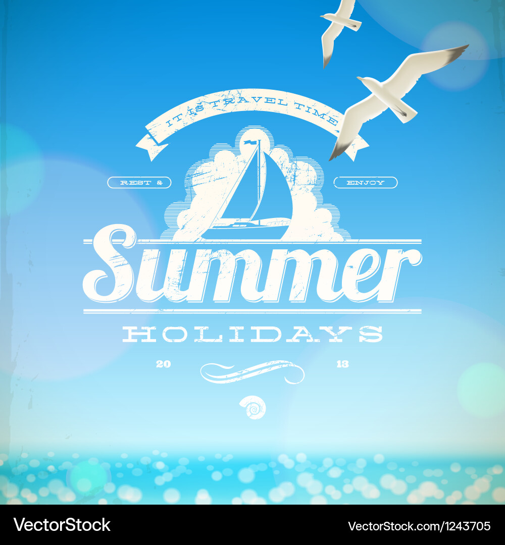 Summer holidays emblem with yacht Royalty Free Vector Image
