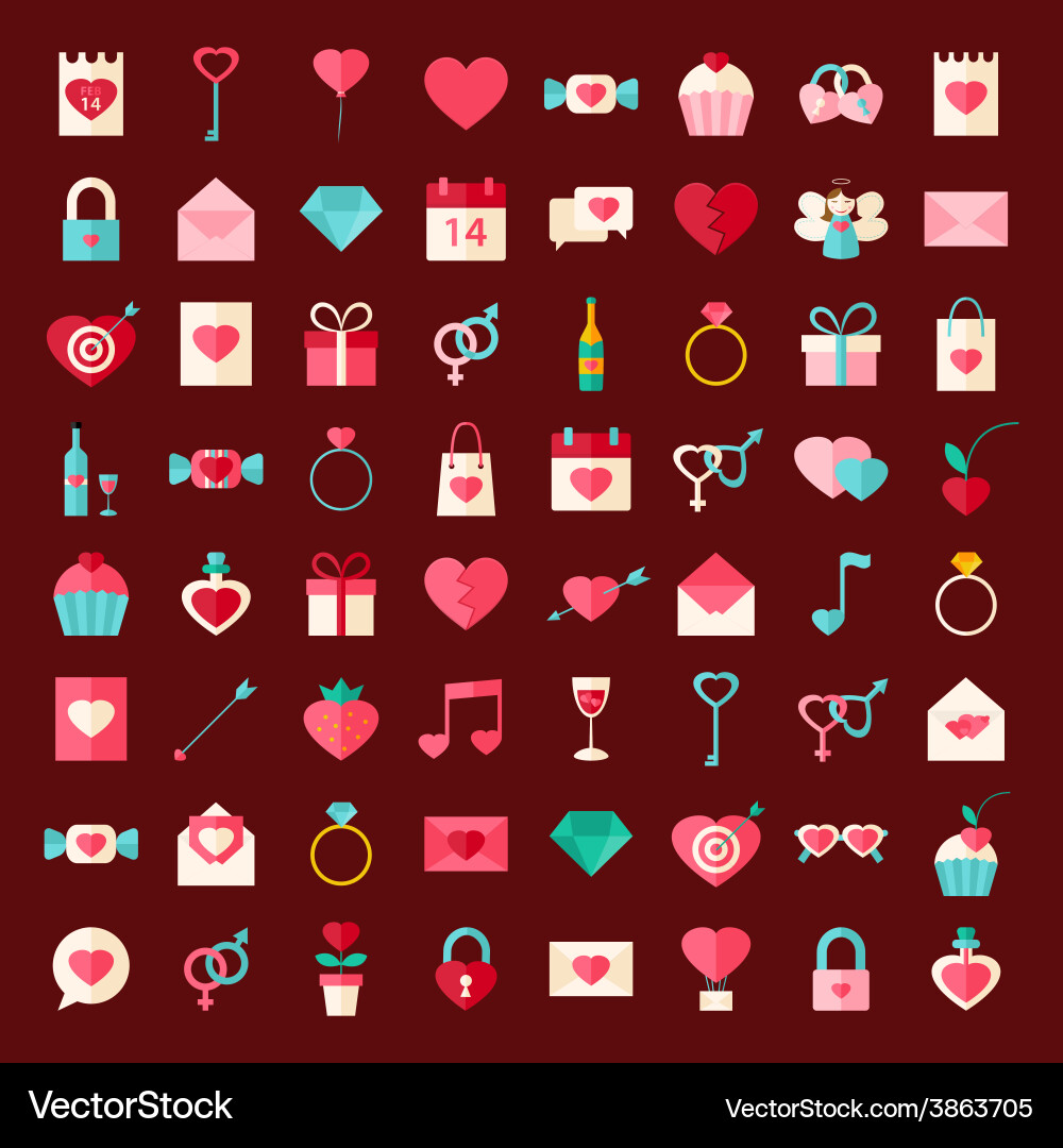 Valentine day flat style icons Royalty Free Vector Image