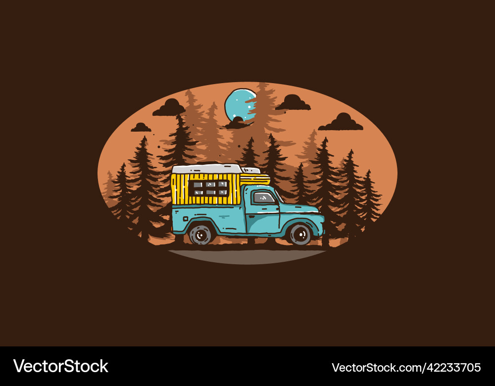 Wood campervan in the forest Royalty Free Vector Image