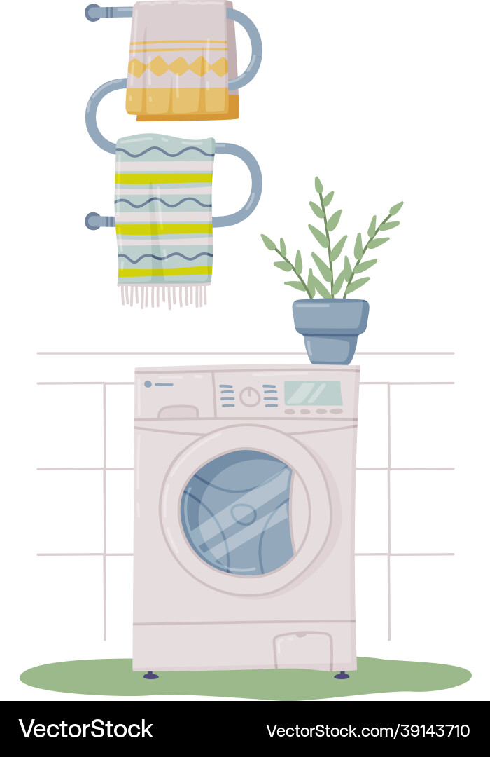 Bathroom or washroom interior with washing machine