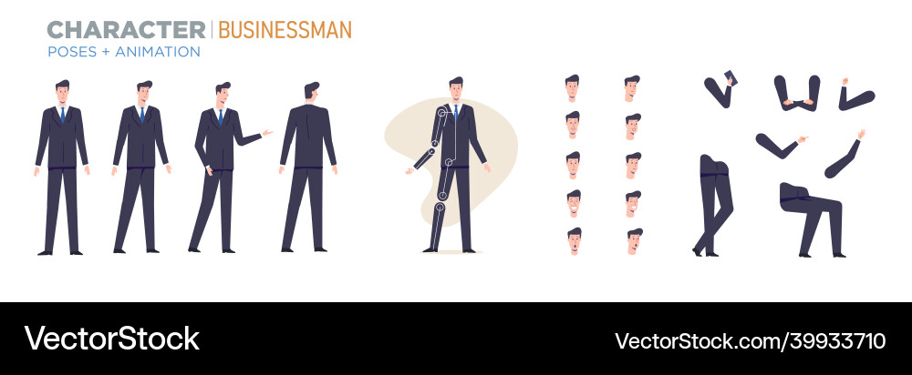 Businessman character for animation creation set Vector Image