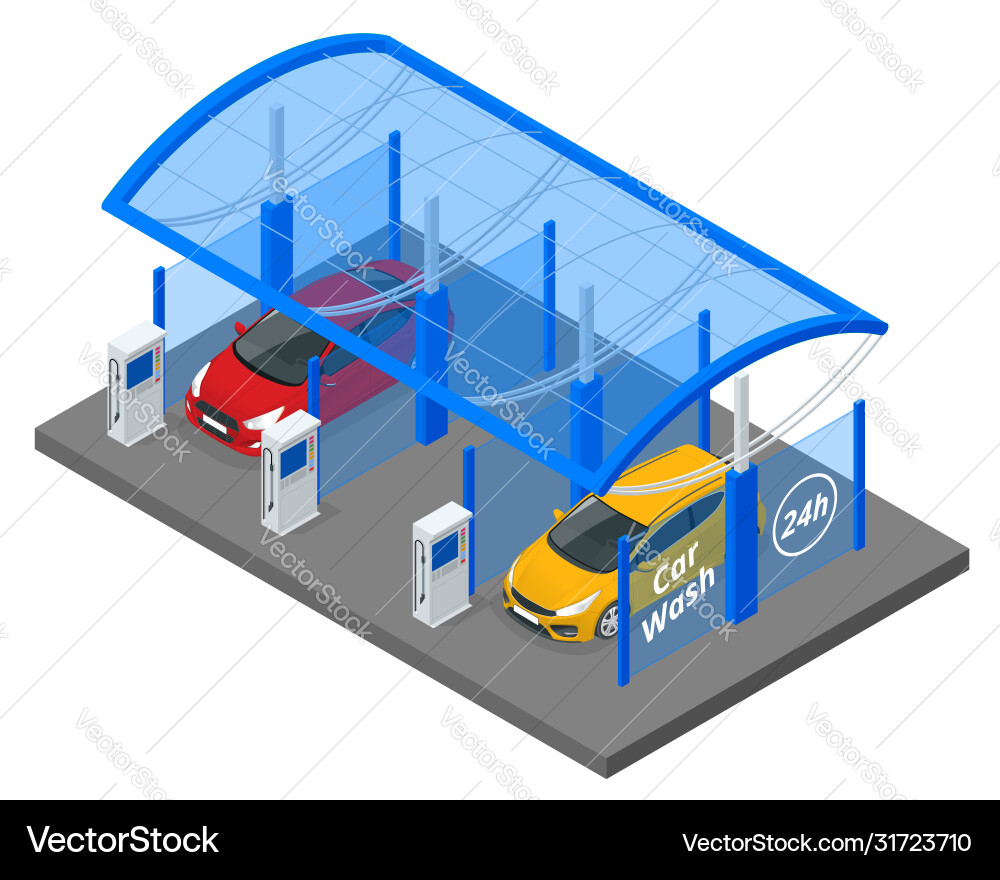 Isometric car washing service innovative self Vector Image