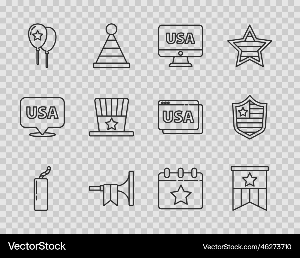 Set line dynamite bomb american flag usa Vector Image