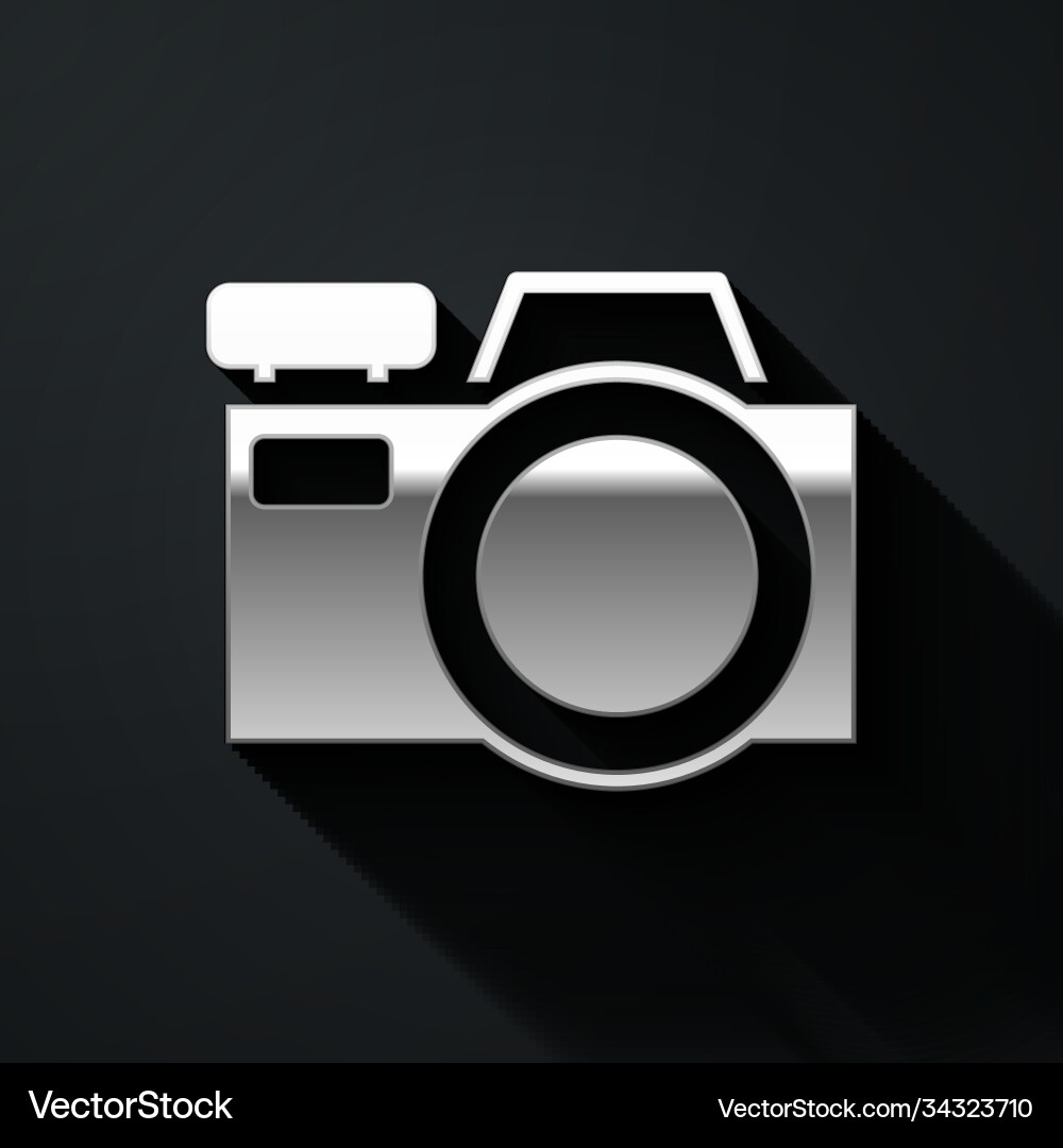 Silver photo camera icon isolated on black Vector Image