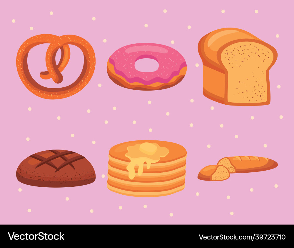 Six sweet pastry icons Royalty Free Vector Image