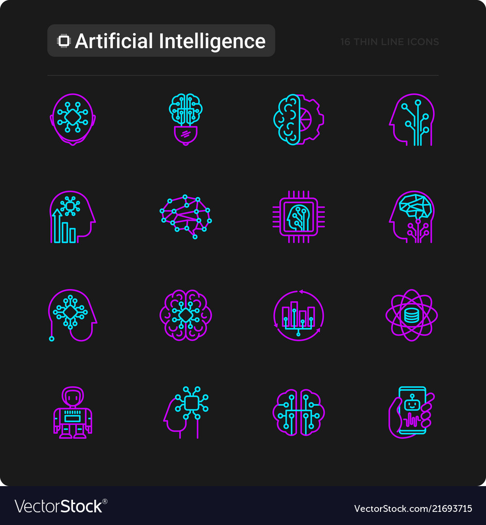 Artificial intelligence thin line icons set Vector Image