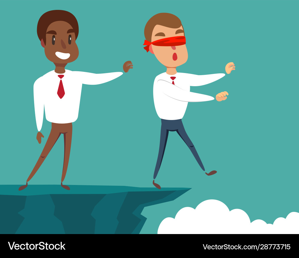 Business man pushing his competitor off cliff Vector Image
