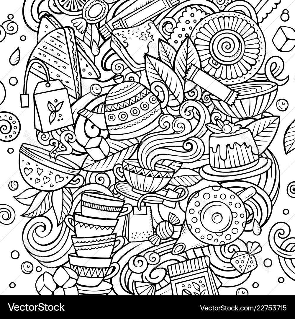 Cartoon doodles tea cafe Royalty Free Vector Image