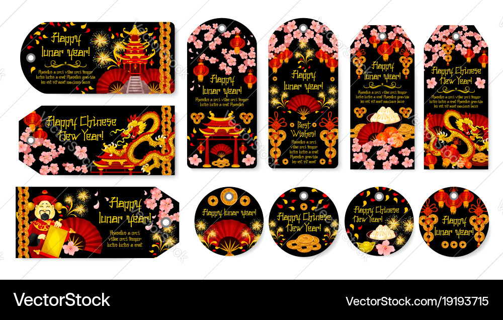 Chinese new year greeting tags Royalty Free Vector Image