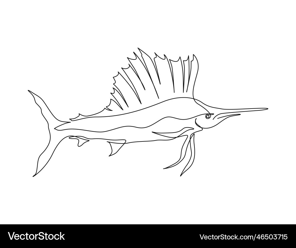 Continuous one line drawing of marlin fish simple Vector Image