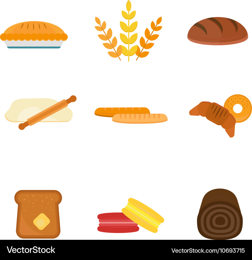 Fresh baked bread products icons Royalty Free Vector Image