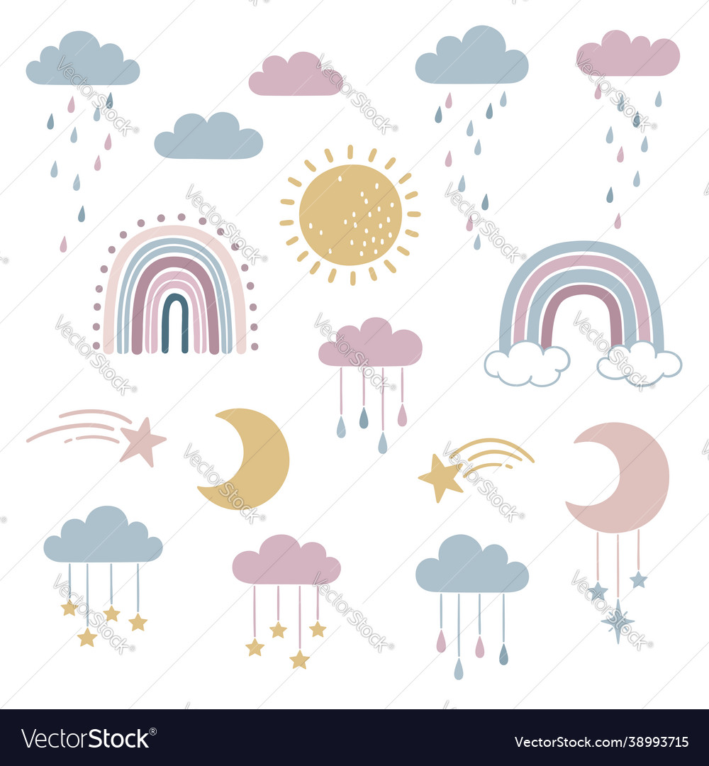 Set cute sky and weather elements Royalty Free Vector Image