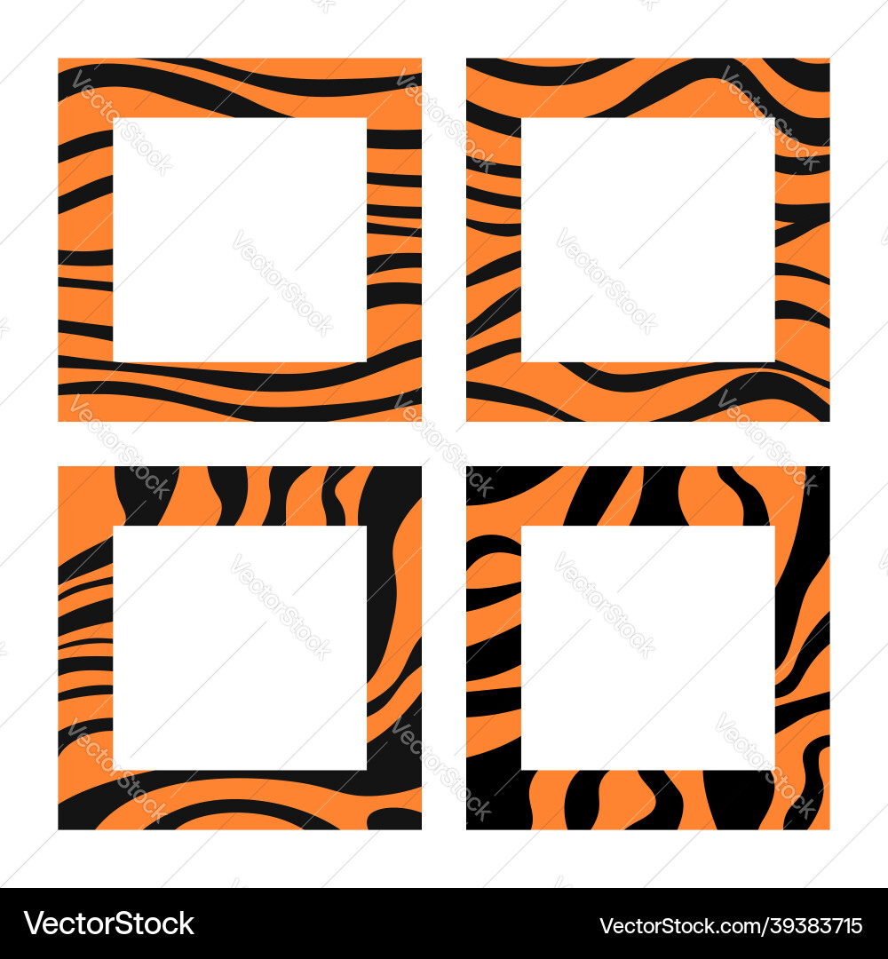 Set of tiger fur square frames Royalty Free Vector Image