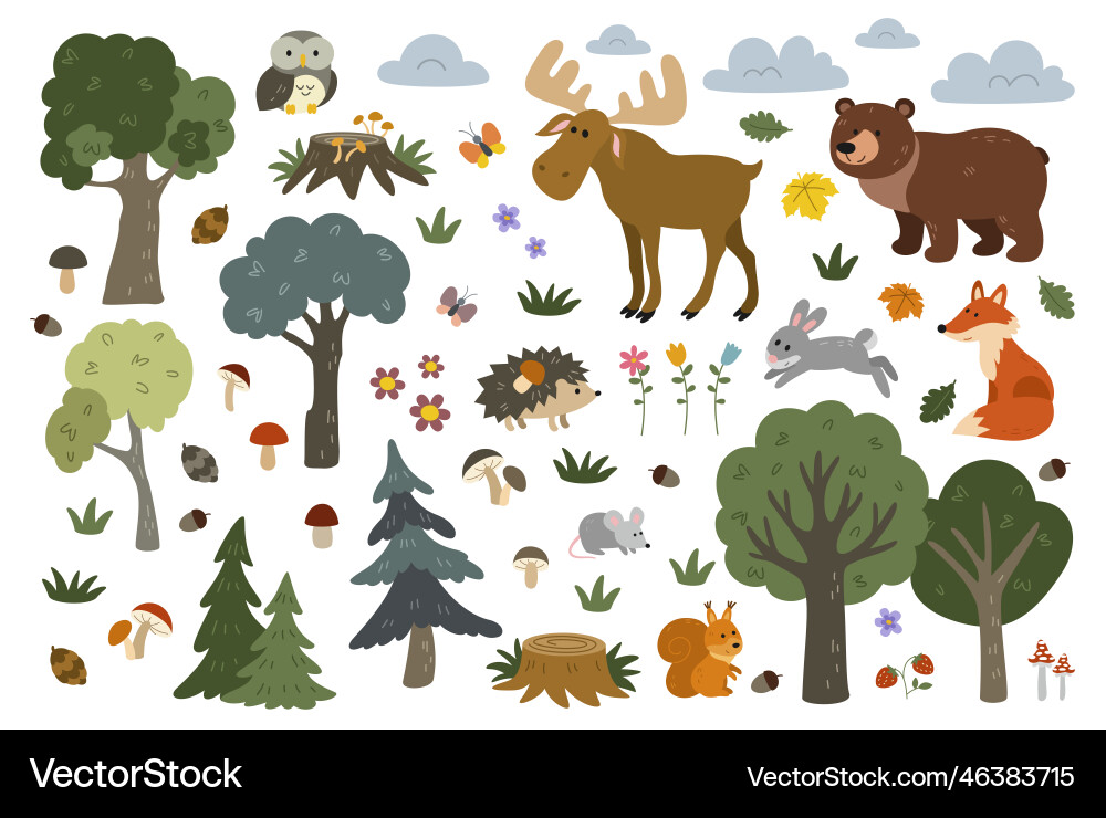 Set of wild forest animals Royalty Free Vector Image