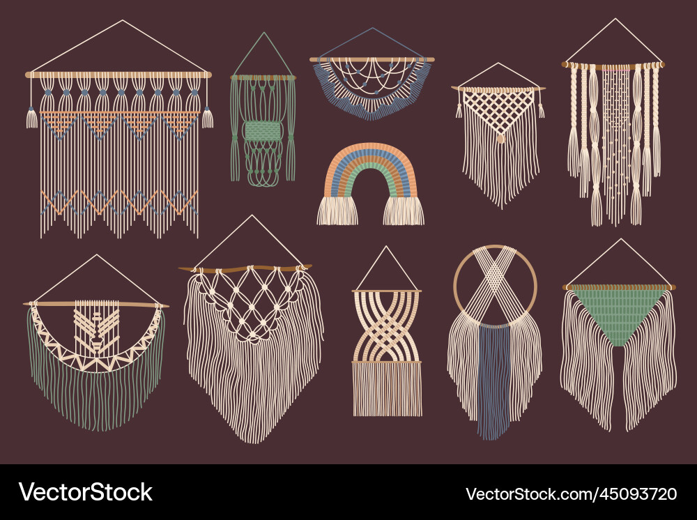 Bohemian wall hangings handcrafted macrame cozy Vector Image