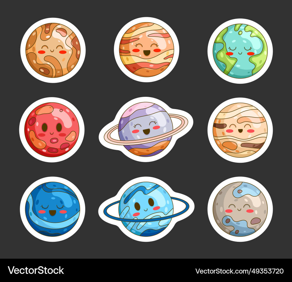Cute cartoon smiling planets sticker bookmark Vector Image