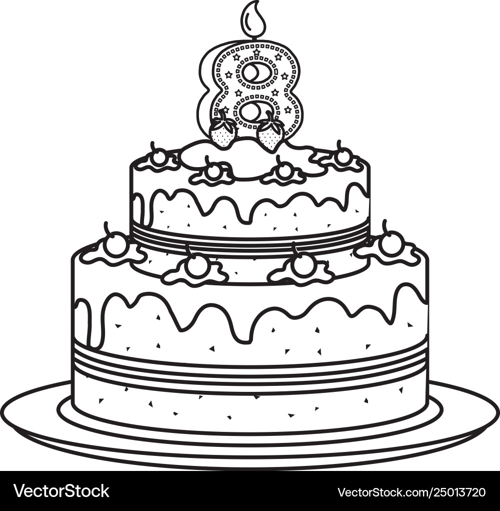 Delicious cake with candle number eight Royalty Free Vector