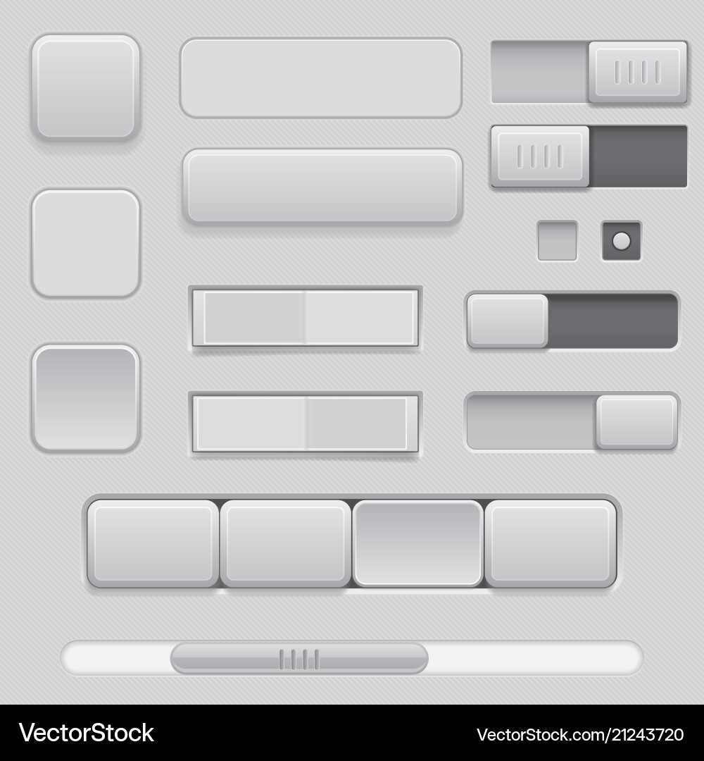 Gray interface buttons and sliders 3d set of ui Vector Image
