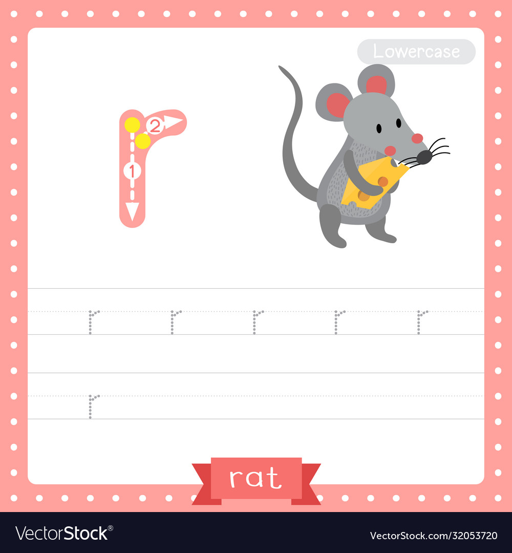 Letter R Lowercase Tracing Practice Worksheet Vector Image