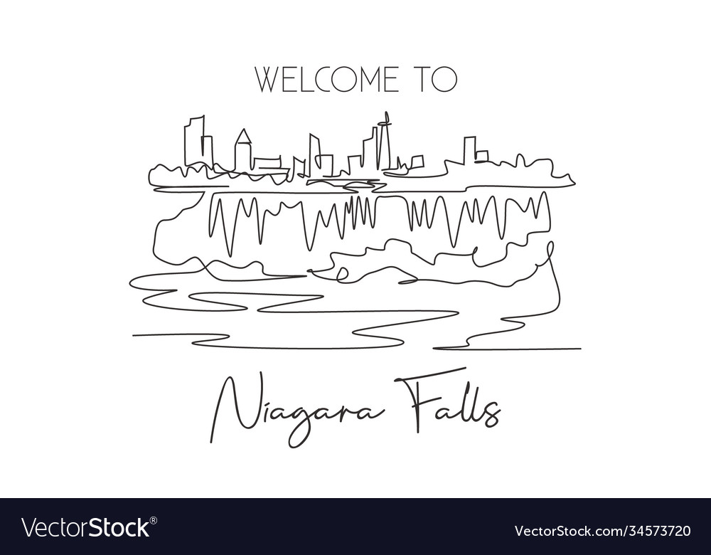 One continuous line drawing niagara falls skyline Vector Image One continuous line drawing niagara falls skyline Vector Image