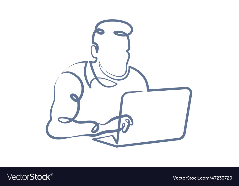 Portrait of a working man at a computer laptop Vector Image