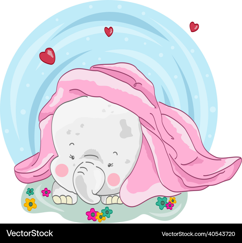 Ute baby elephant covered with a blanket on head Vector Image
