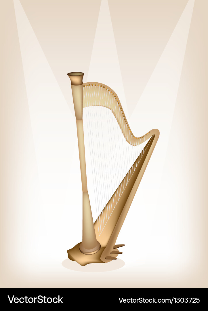 A beautiful harp on brown stage background Vector Image