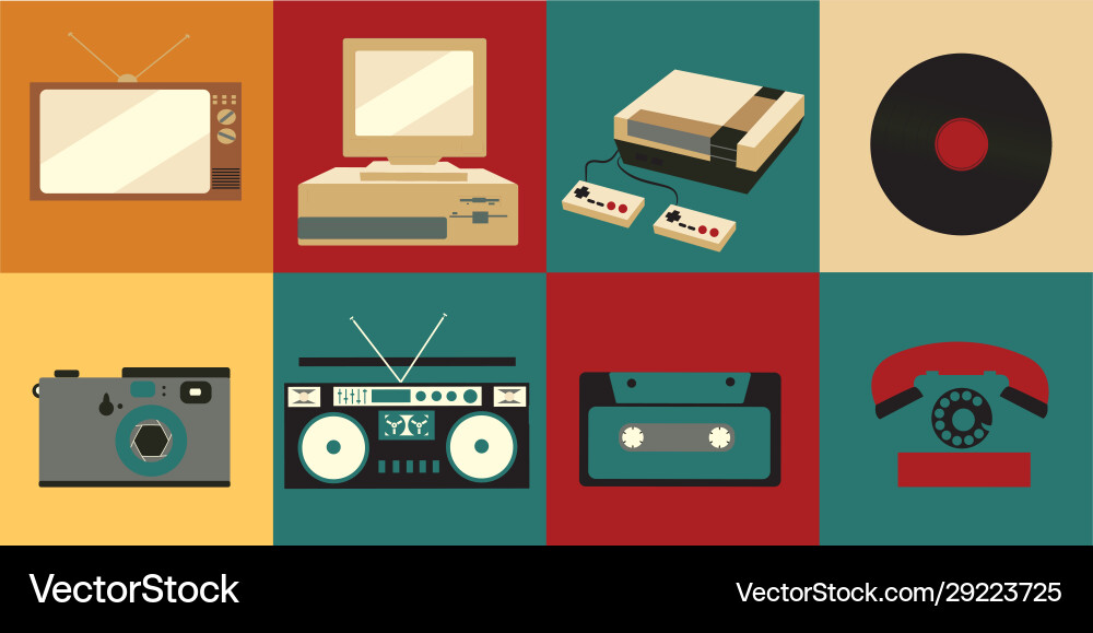 A set icons old vintage retro electronics Vector Image