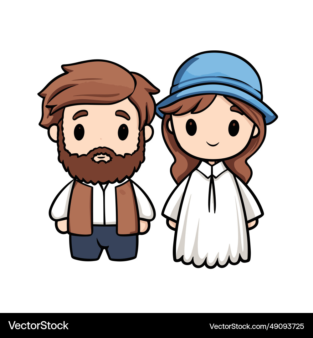 Amish couple hand-drawn comic amish couple Vector Image