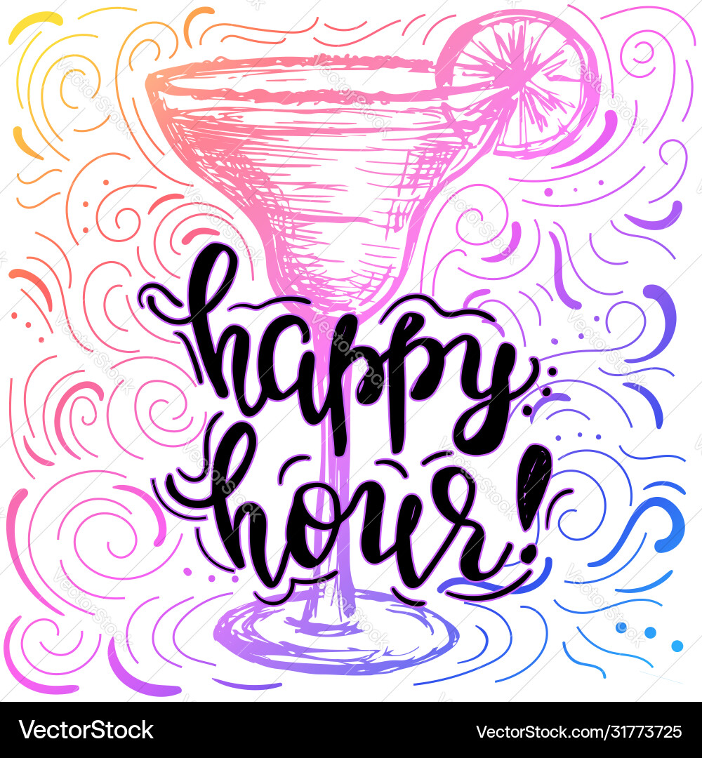 Happy hour template with hand drawn martini glass Vector Image