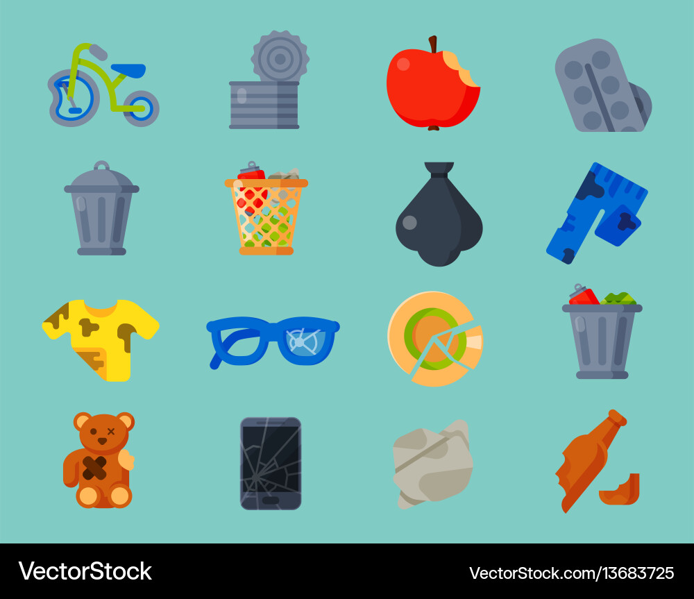 Household waste garbage icons Royalty Free Vector Image