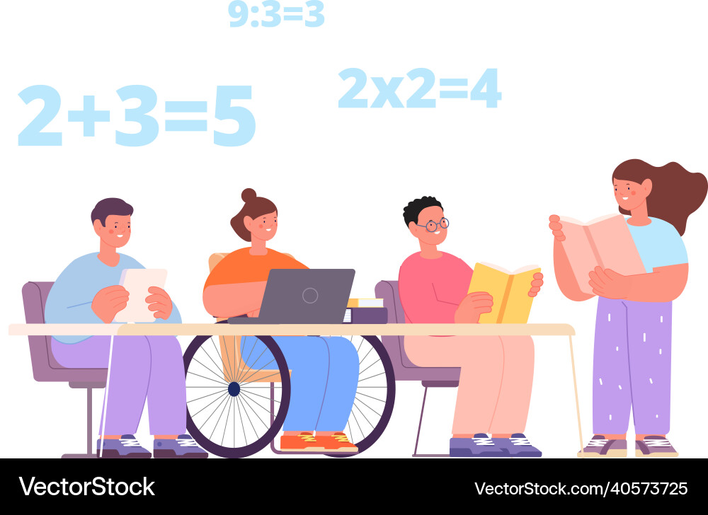 Inclusive education children reading book Vector Image