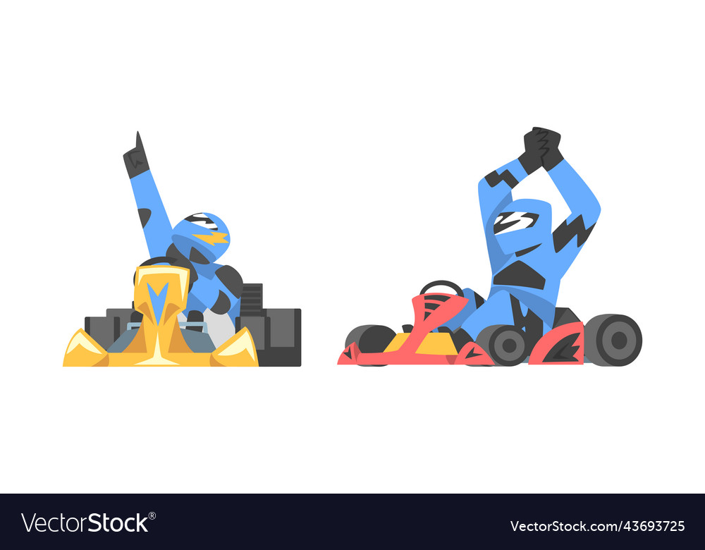 Racing driver in uniform celebrating victory set Vector Image