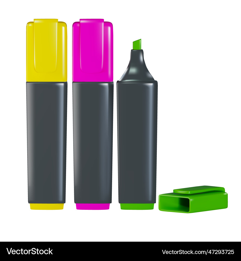 Render markers in pink yellow green Royalty Free Vector