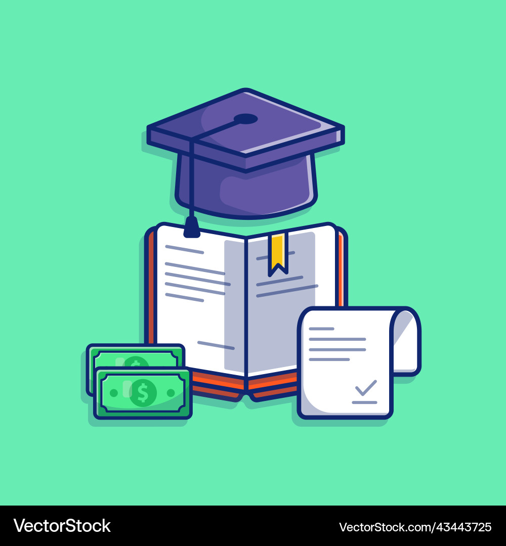 Scholarship graduation cap certificate book Vector Image