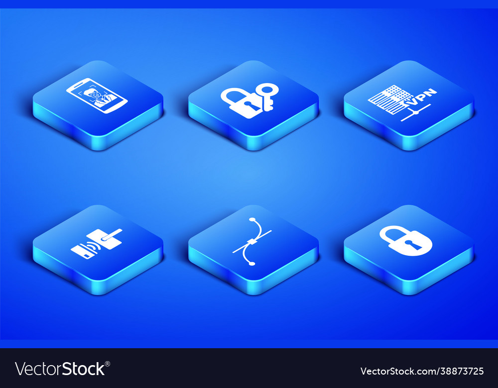 Set Lock Mobile And Face Recognition Bezier Vector Image