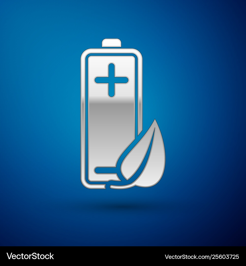 Silver eco nature leaf and battery icon isolated Vector Image