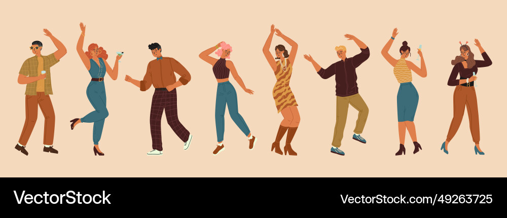 Young people cartoon characters dancing parting Vector Image