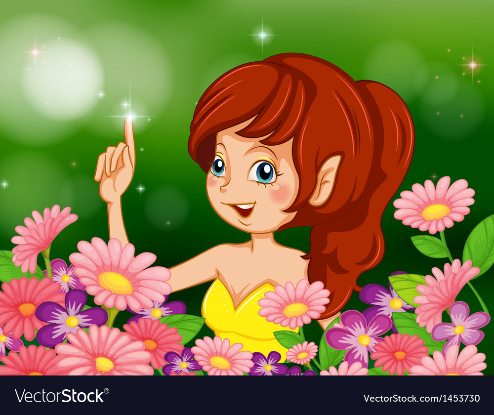A pretty fairy in the garden with pink and purple Vector Image
